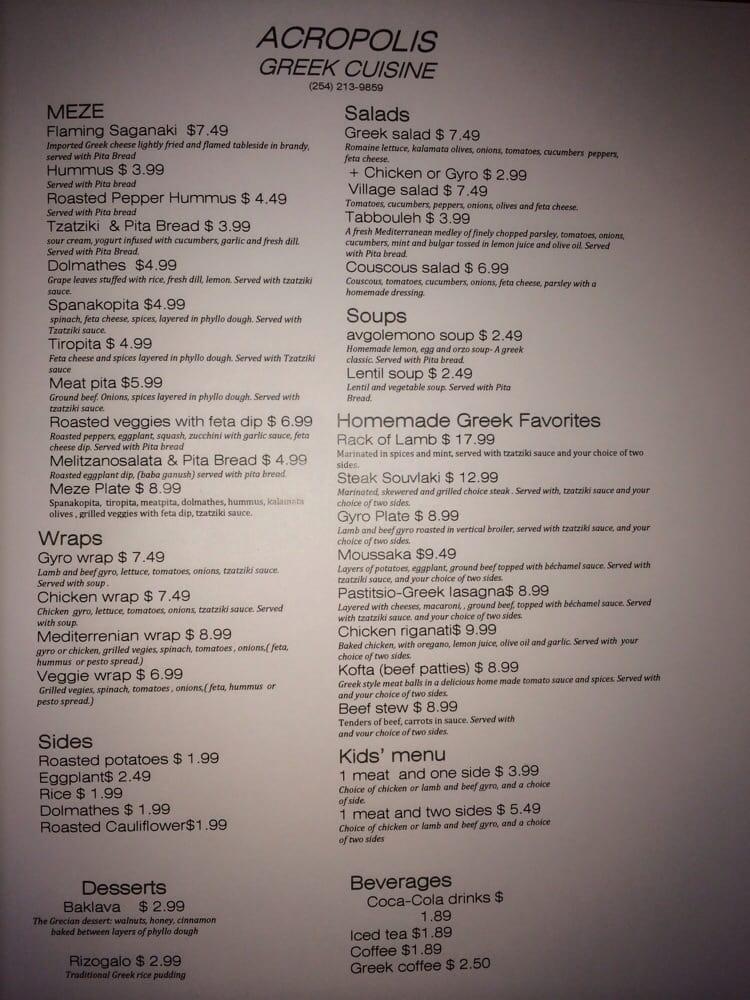 Menu at Acropolis cafe, Harker Heights, 360 W Central TX