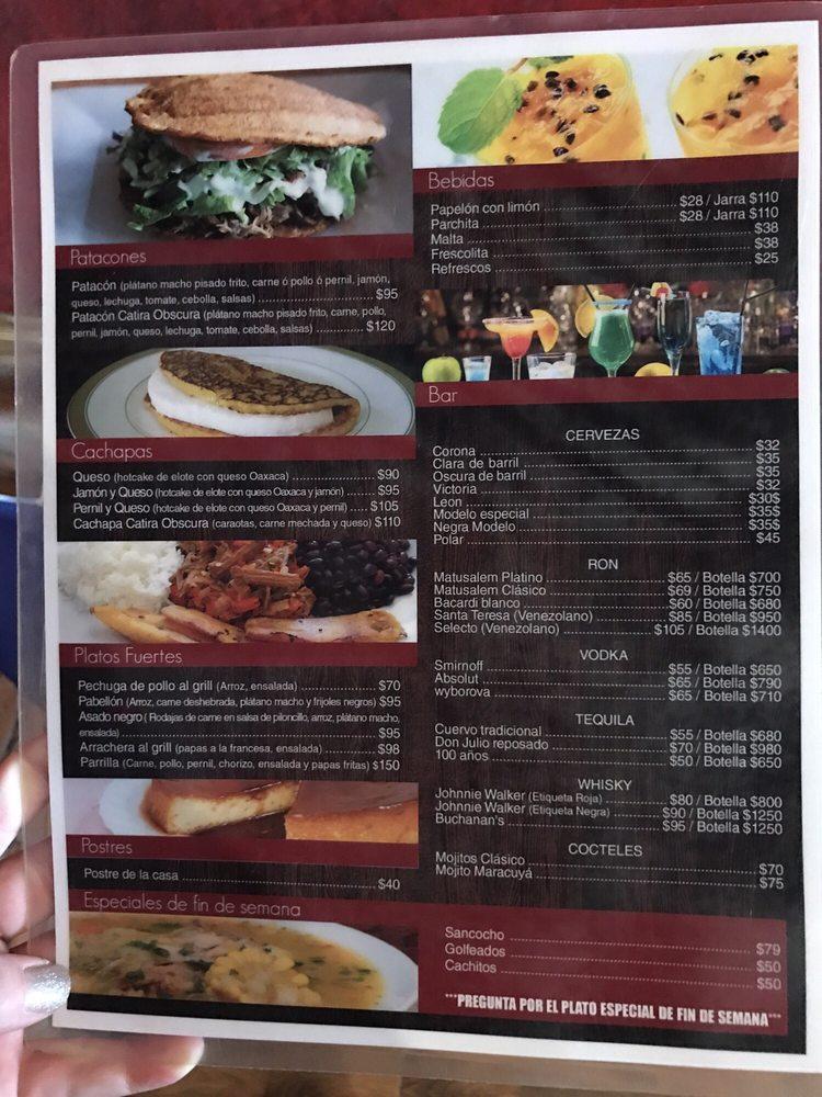 Menu at Catira Obscura restaurant, Mexico City