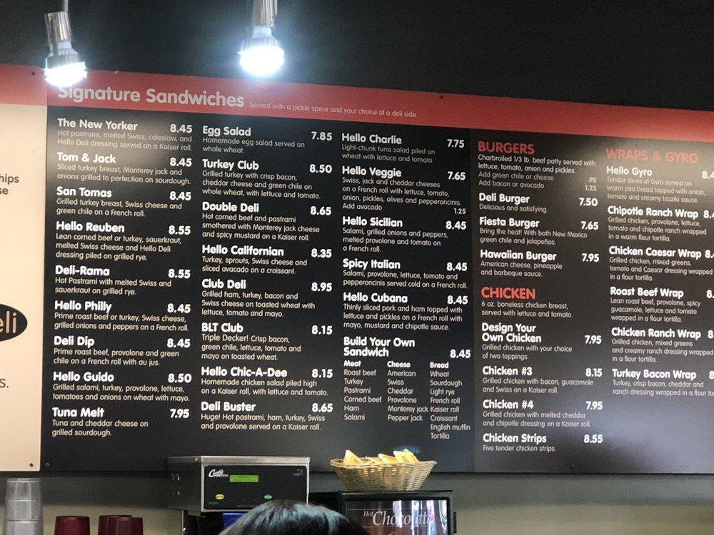 Menu at Hello Deli restaurant, Albuquerque, Jefferson St NE