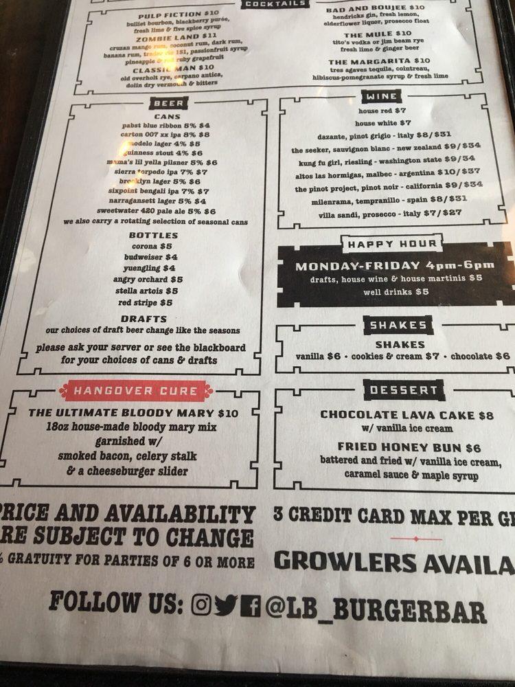 Menu at Left Bank Burger Bar, Jersey City