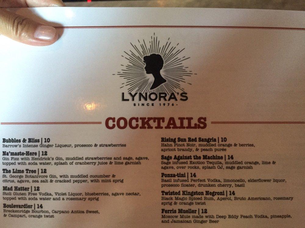 Menu at Lynora's Jupiter pub & bar, Jupiter, US-1