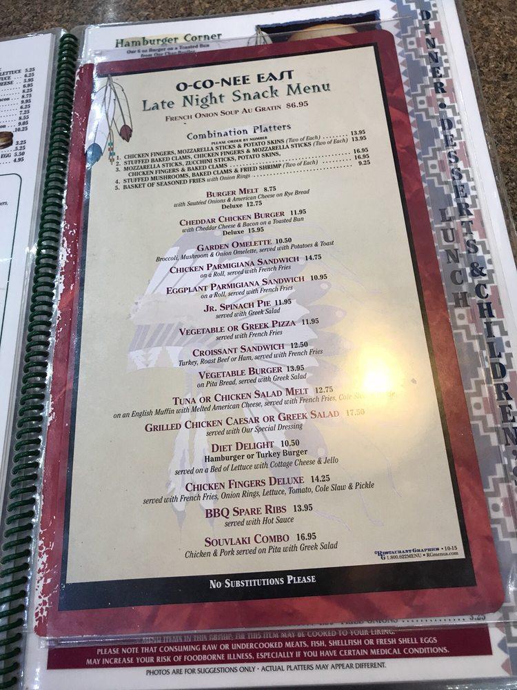 Menu at Oconee East Diner restaurant, Islip