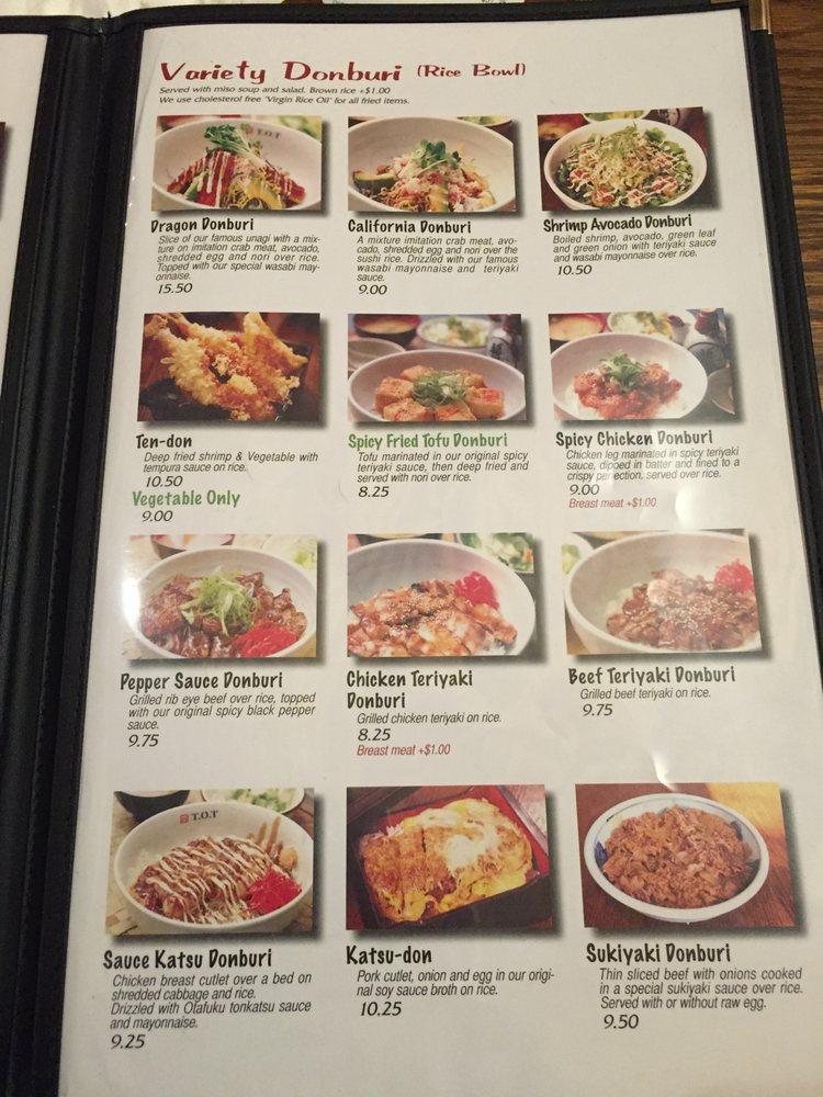 Menu at TOT Little Tokyo restaurant, Los Angeles