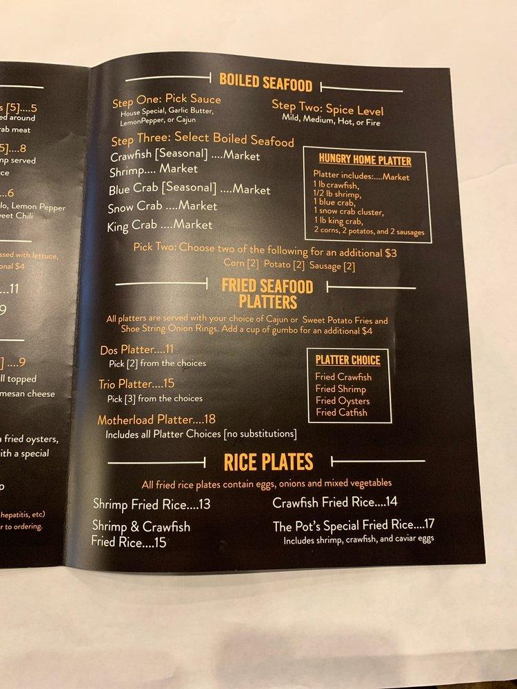 Menu at The Crawfish Pot & Oyster Bar, Houston