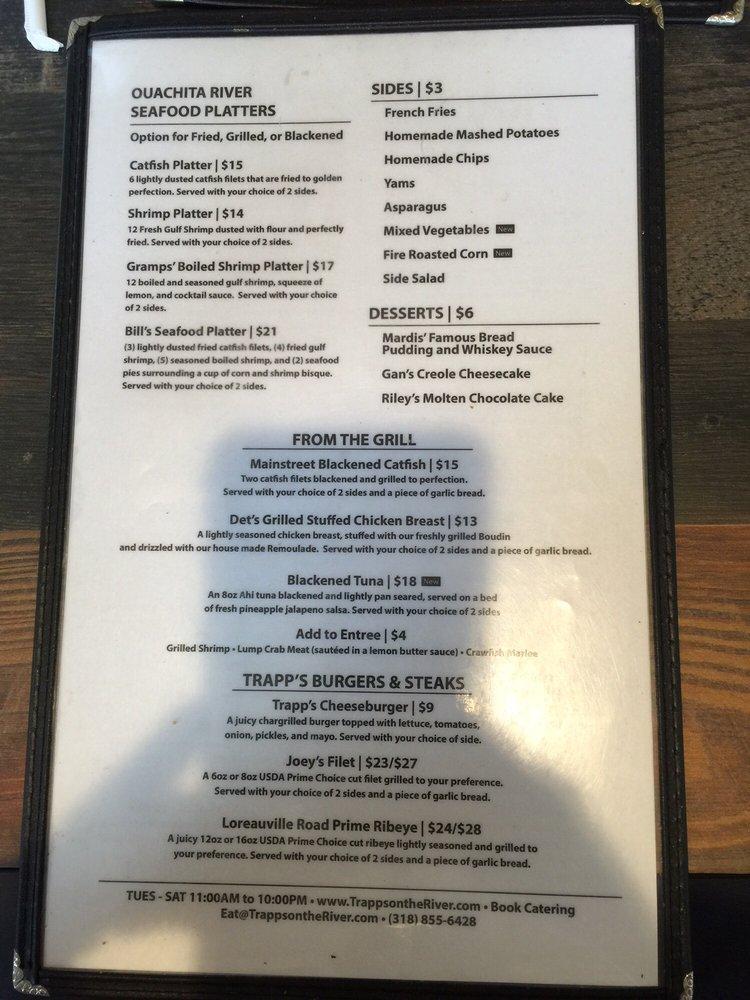 Menu at Trapp's restaurant, West Monroe