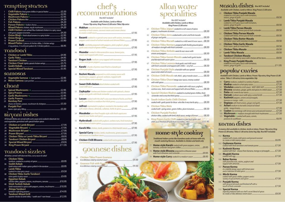 Menu at Allan Water Cafe, Stirling