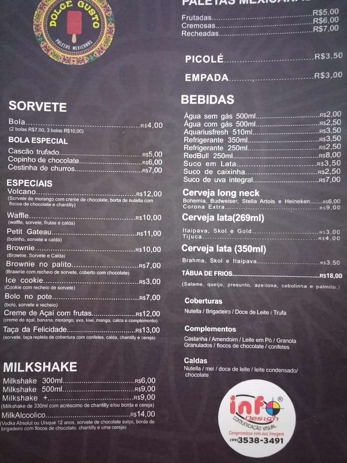 Menu at Dolce Gusto pub & bar, Açailândia