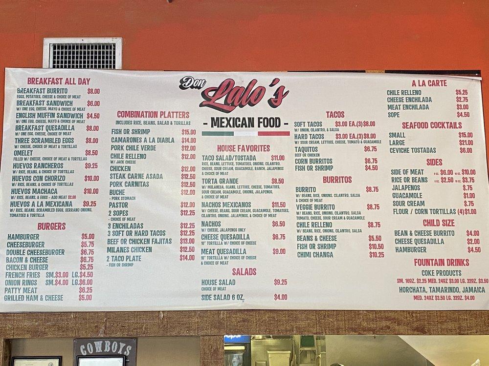 Menu at Don Lalos Mexican Food restaurant, Ojai