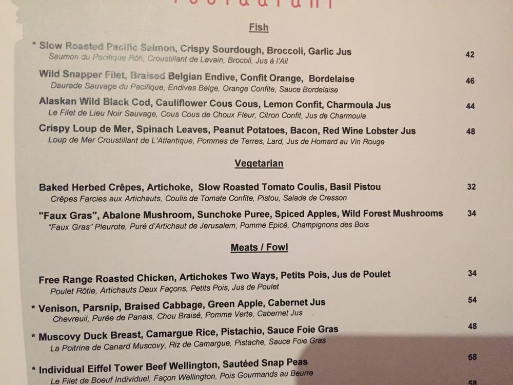 Menu at Eiffel Tower Restaurant, Las Vegas, S Las Vegas Blvd
