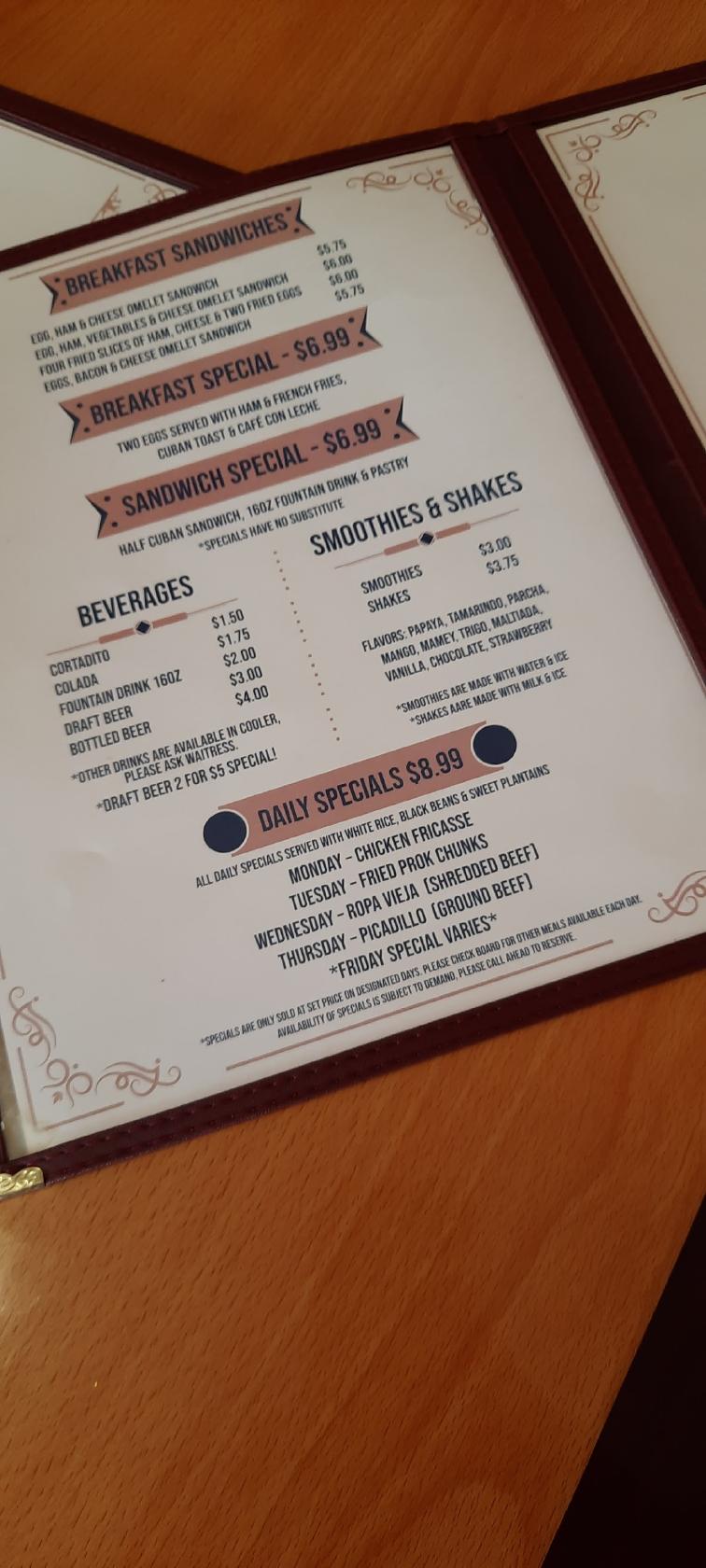 Menu at Havana Restaurant & Bakery Corp, Sebring