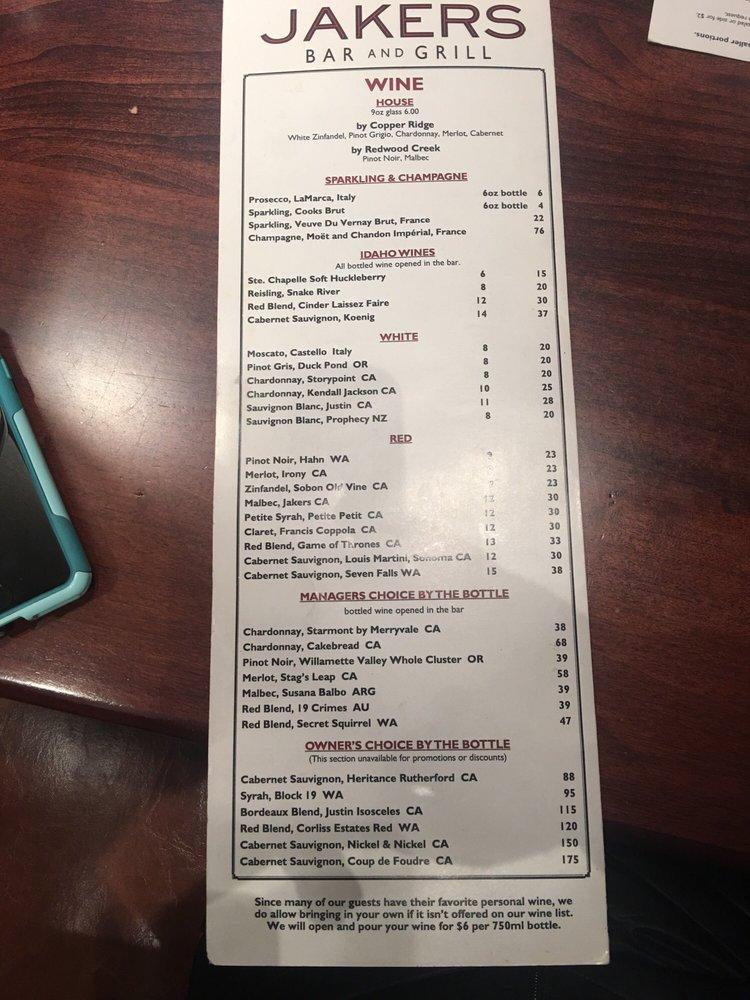 Menu at Jakers Bar and Grill, Pocatello