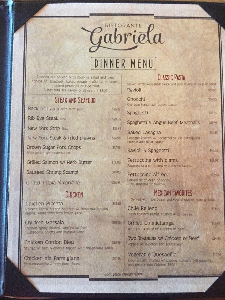 Menu at Ristorante Gabriela restaurant, Madera, N Schnoor St