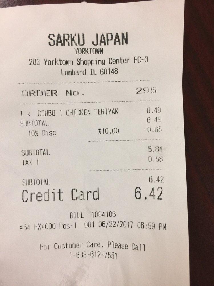 Menu at Sarku Japan restaurant, Lombard, 203 Yorktown Shopping Center ...