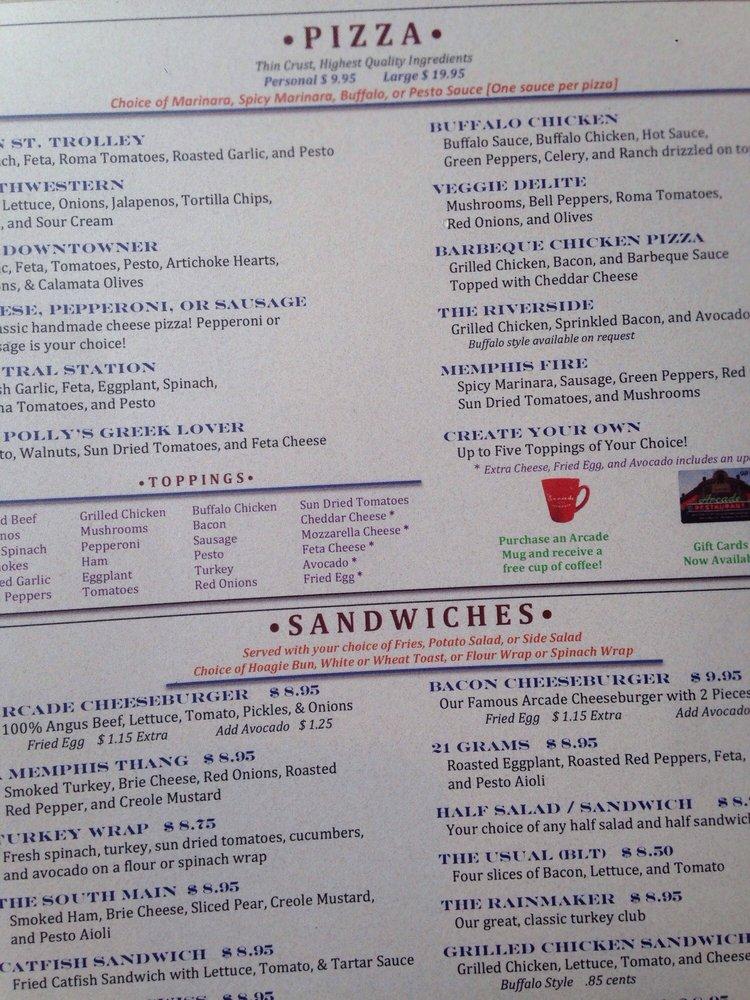Menu at The Arcade Restaurant, Memphis