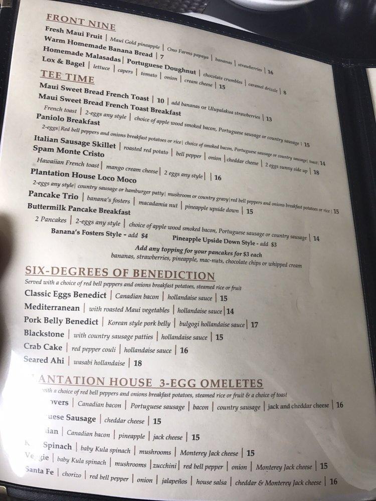 Menu at The Plantation House pub & bar, Kapalua