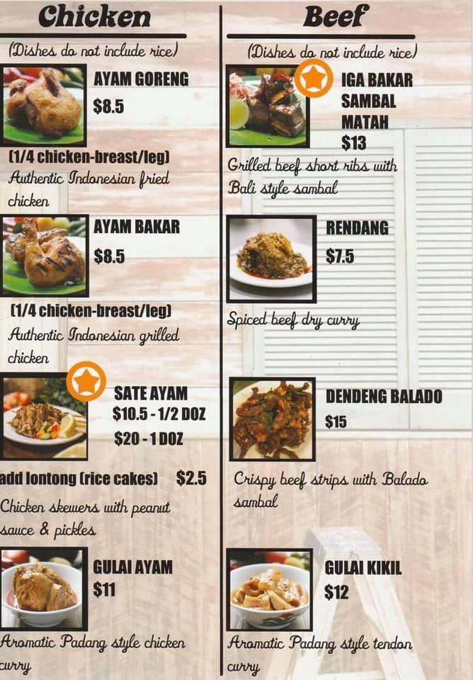 Menu at The Sambal restaurant, Sydney