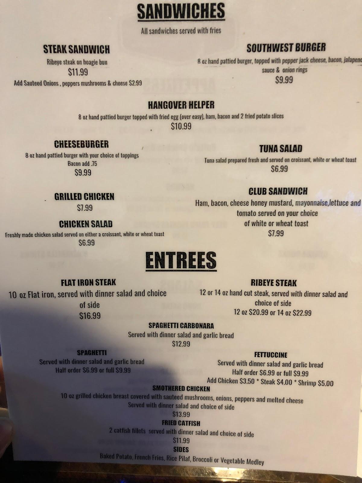 Menu at Tino’s On the Tee restaurant, Benton