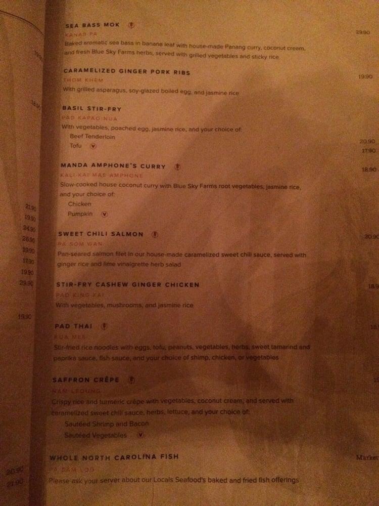 Menu at Bida Manda restaurant, Raleigh