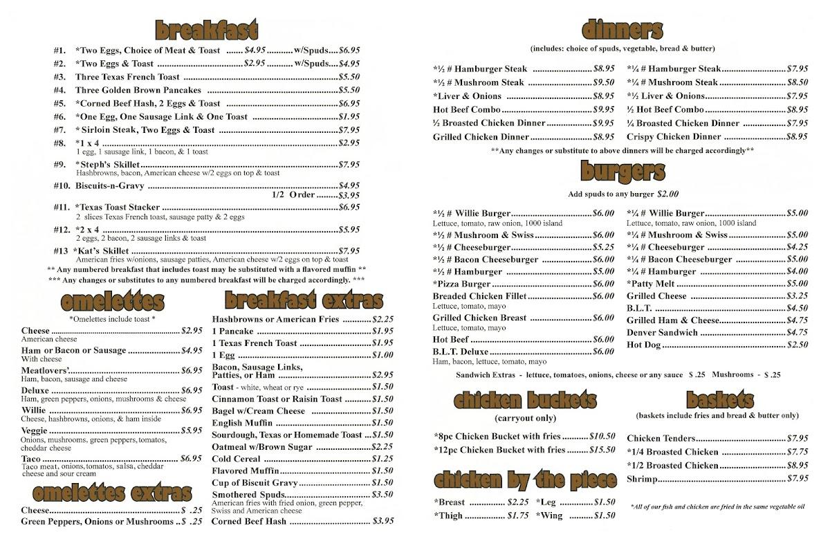 Menu at Curve-In Cafe, Redgranite