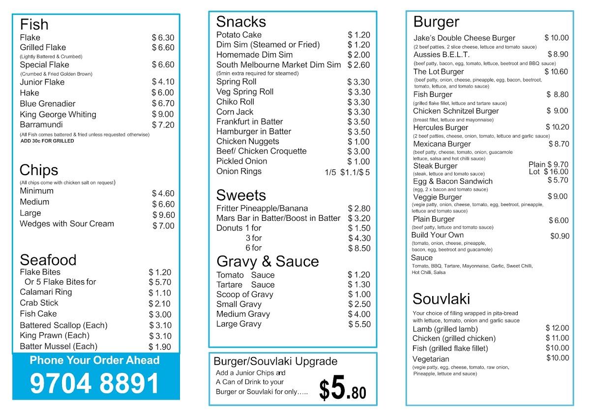 Menu at Flakey Jakes Casey Central restaurant, Narre Warren South, shop ...