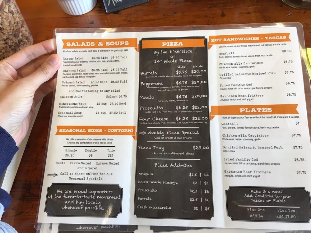 Menu at Foodshed Take Away pizzeria, Napa, Old California Way