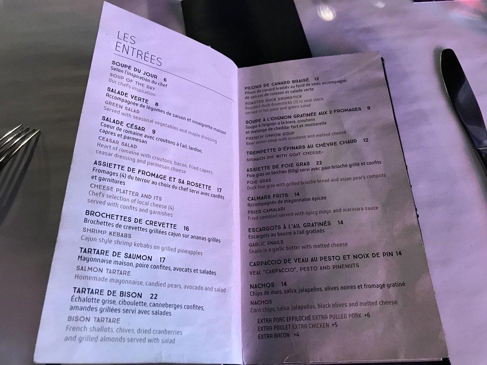 Carta de pizzería Le Repaire, Quebec