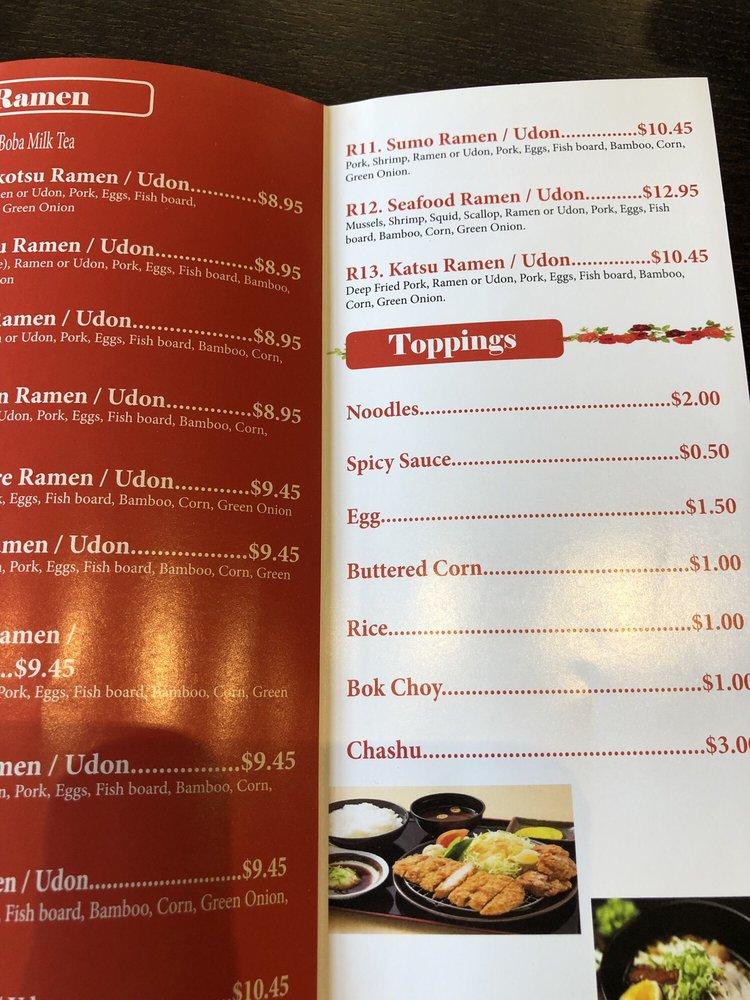 Menu at Sumo Ramen restaurant, Arlington