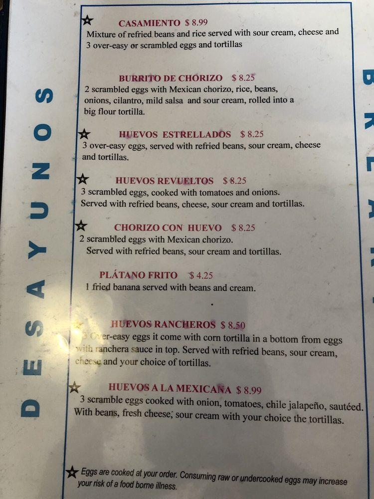 Menu at Vicky's Salvadorian Restaurant, Centralia