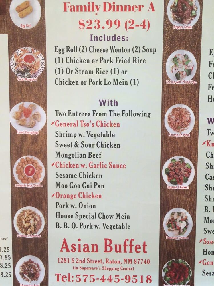 Menu at Asian Buffet restaurant, Raton