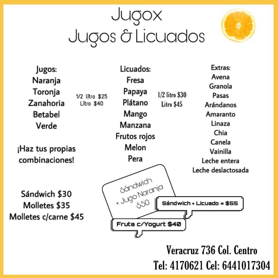 Menu at Jugos y Licuados Jugox pub & bar, Ciudad Obregón