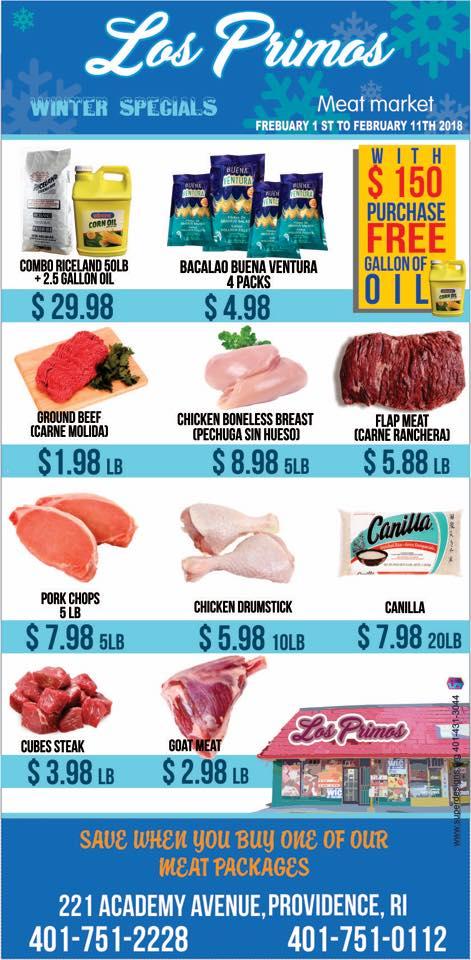 Carta de Los Primos Meat Market, Providence