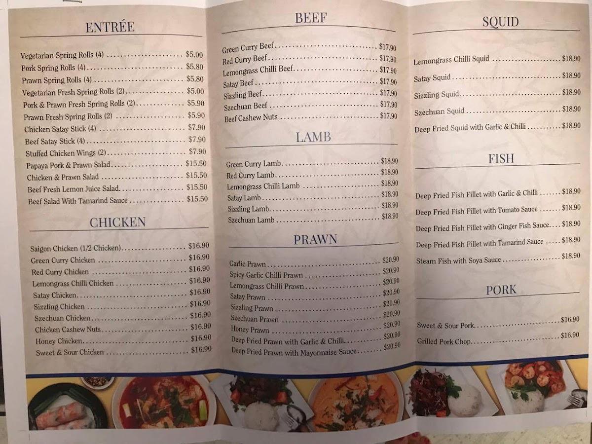 Menu at Saigon restaurant, Perth, 876 Hay St