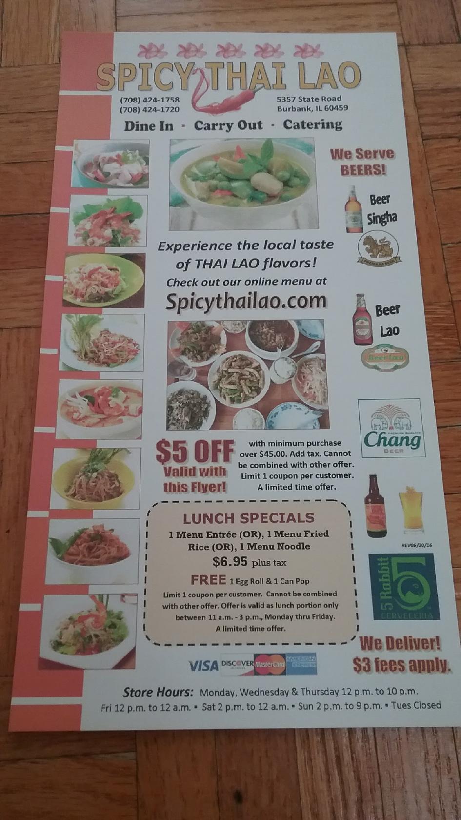 Menu at Spicy Thai Lao Restaurant, Burbank