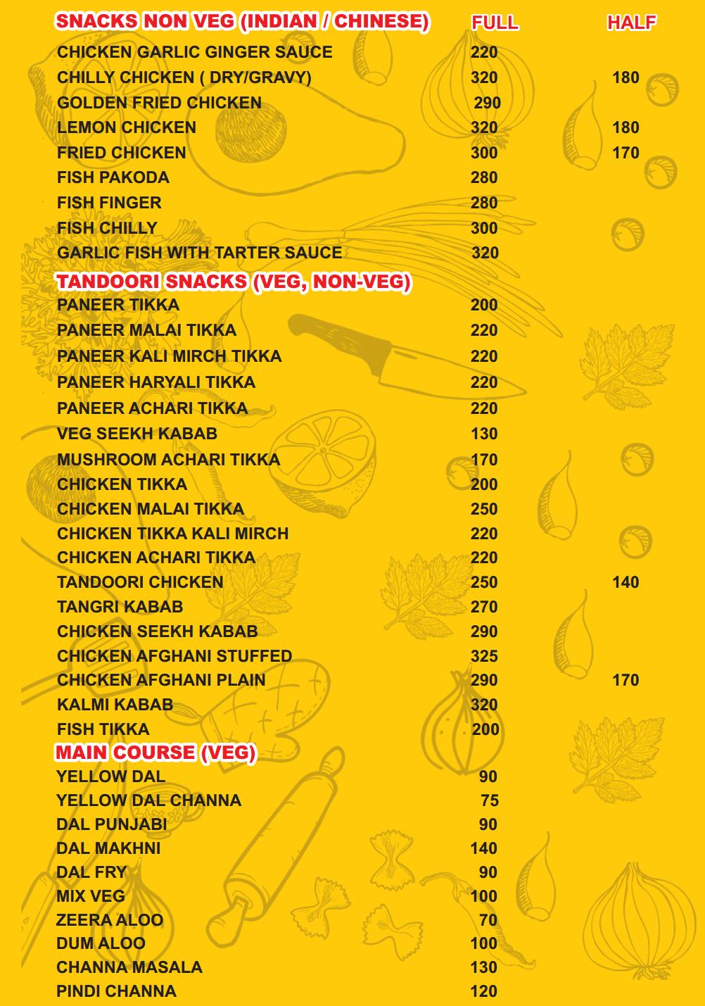 Menu at The Bawarchi, Dehradun