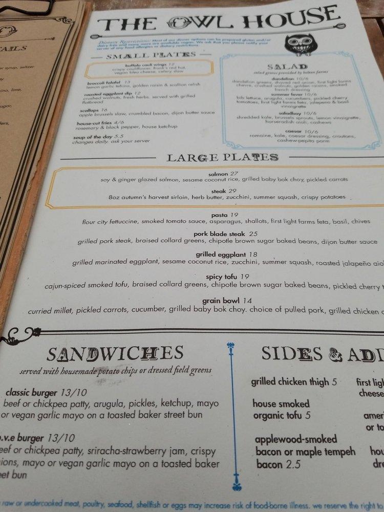 Menu at The Owl House restaurant, Rochester, 75 Marshall St
