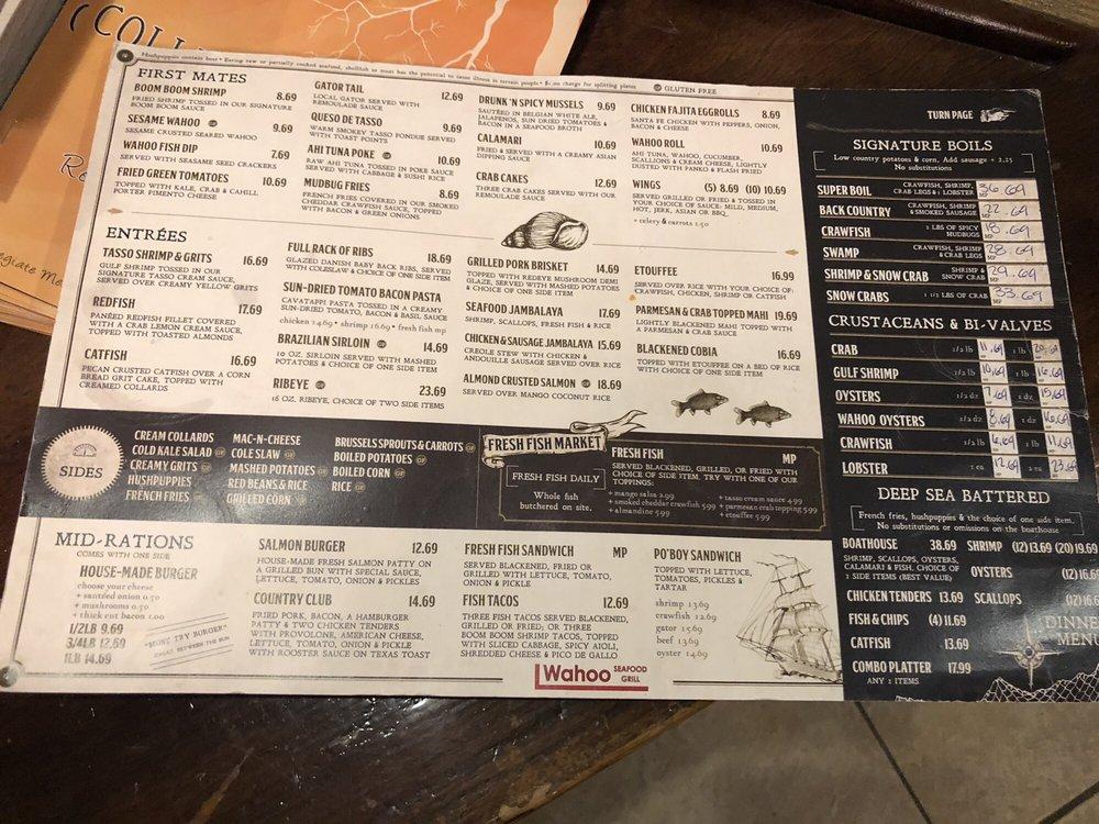 Menu at Wahoo Seafood Grill & Sports Bar, Tallahassee
