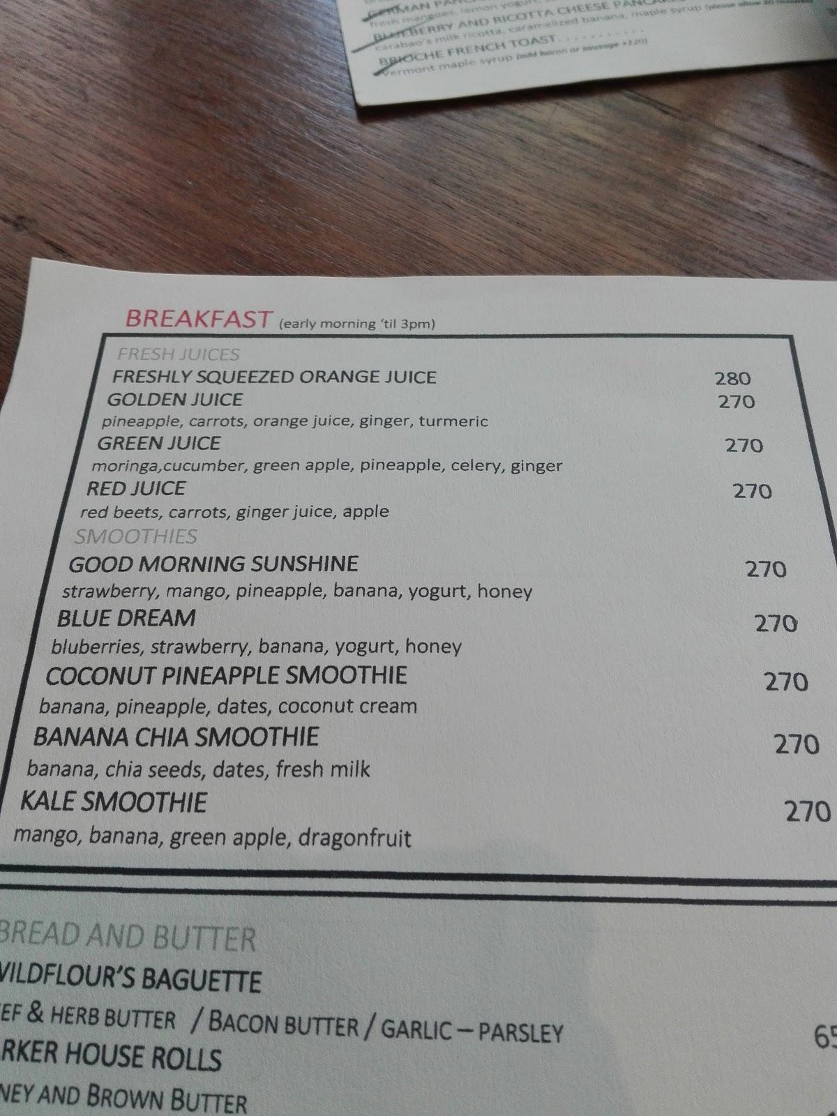 Carta de Wildflour Restaurant - BGC, Taguig, Ground Floor Six/NEO 4th ...