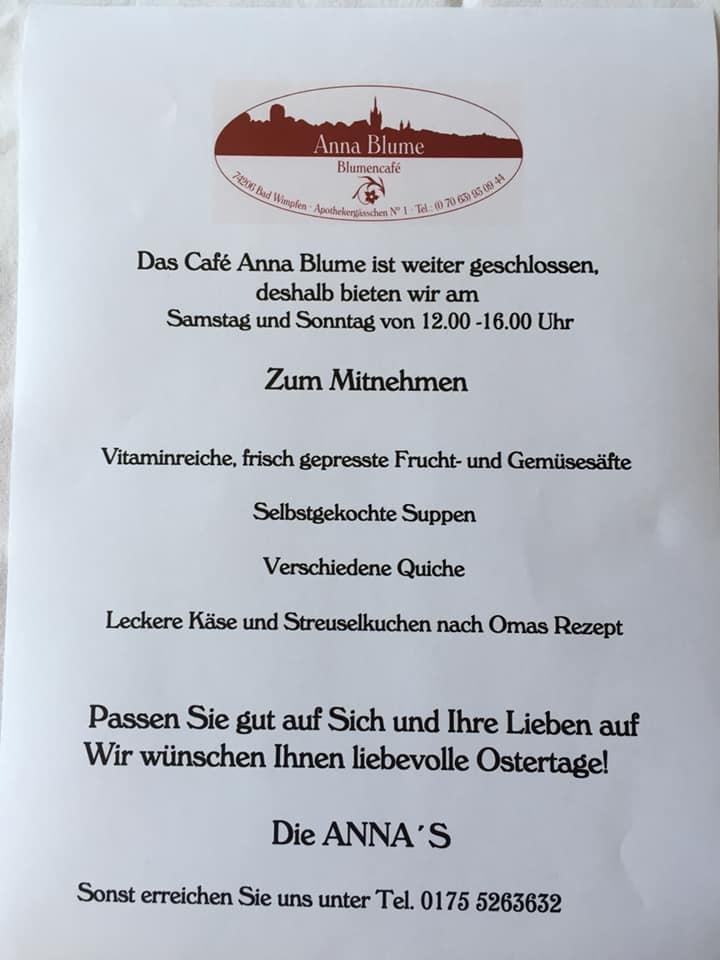 Speisekarte von Anna Blume Café cafe, Bad Wimpfen