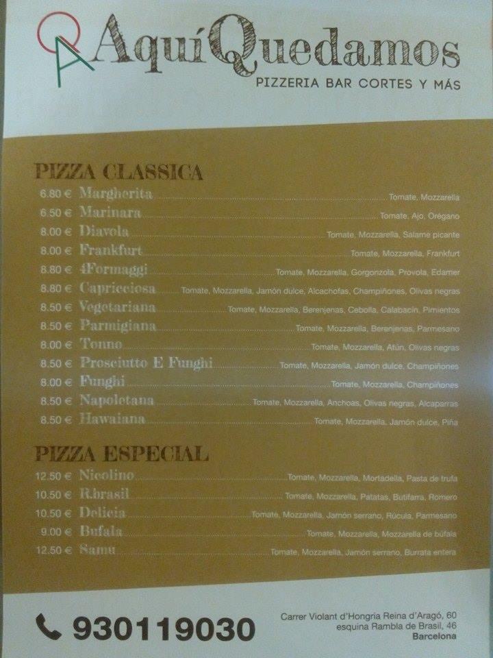 Menu at Aquí Quedamos restaurant, Barcelona