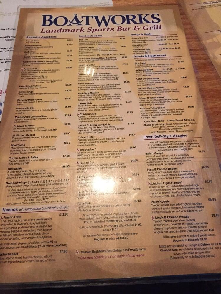 Menu at Boat Works pub & bar, Saint Clair Shores
