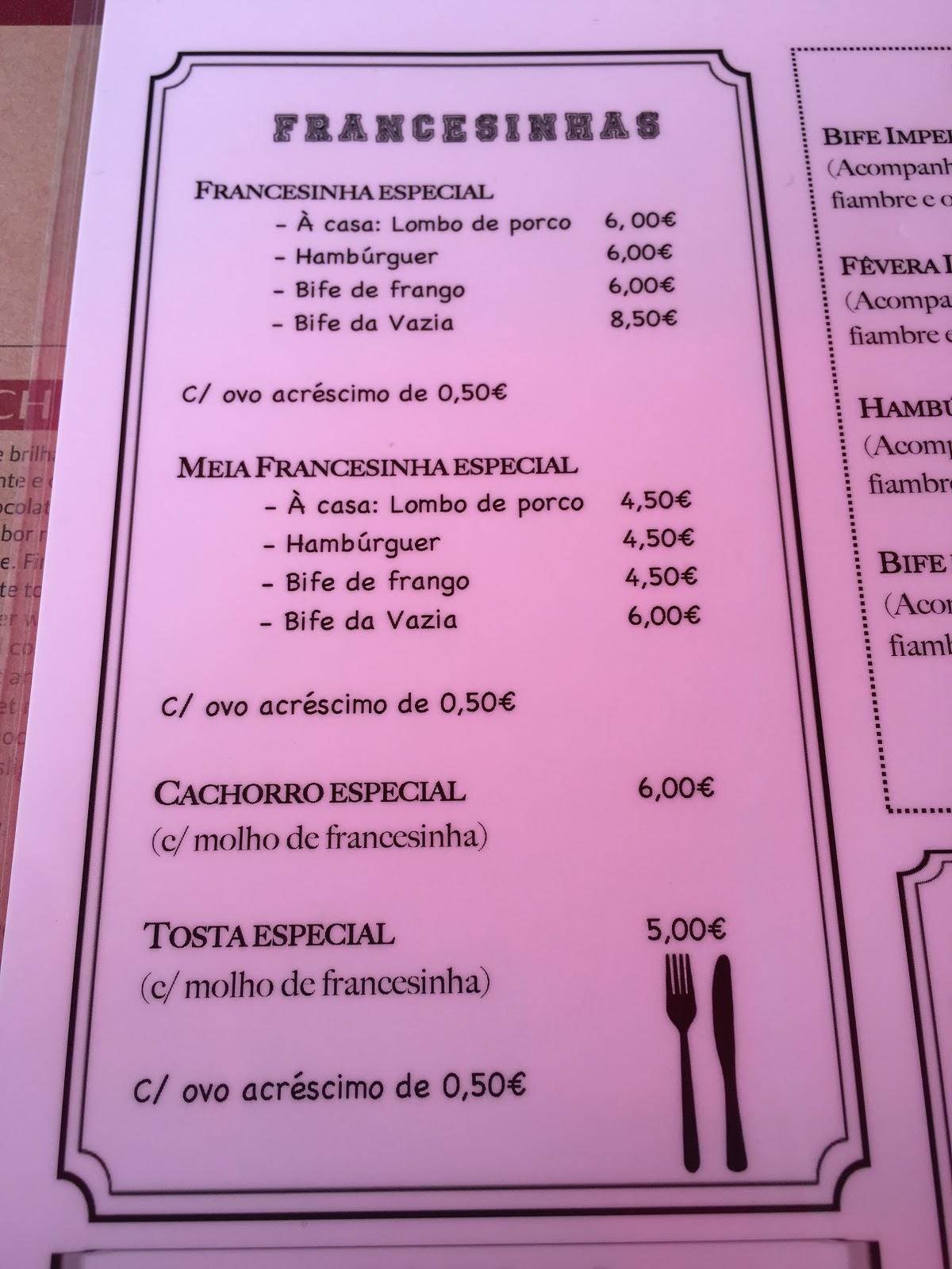 Menu em Café Imperial 1, Braga