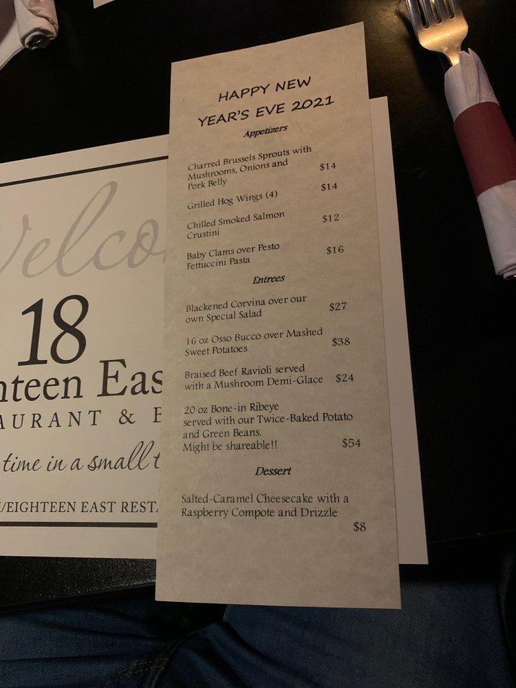 Menu at Eighteen East Restaurant, Avon Park