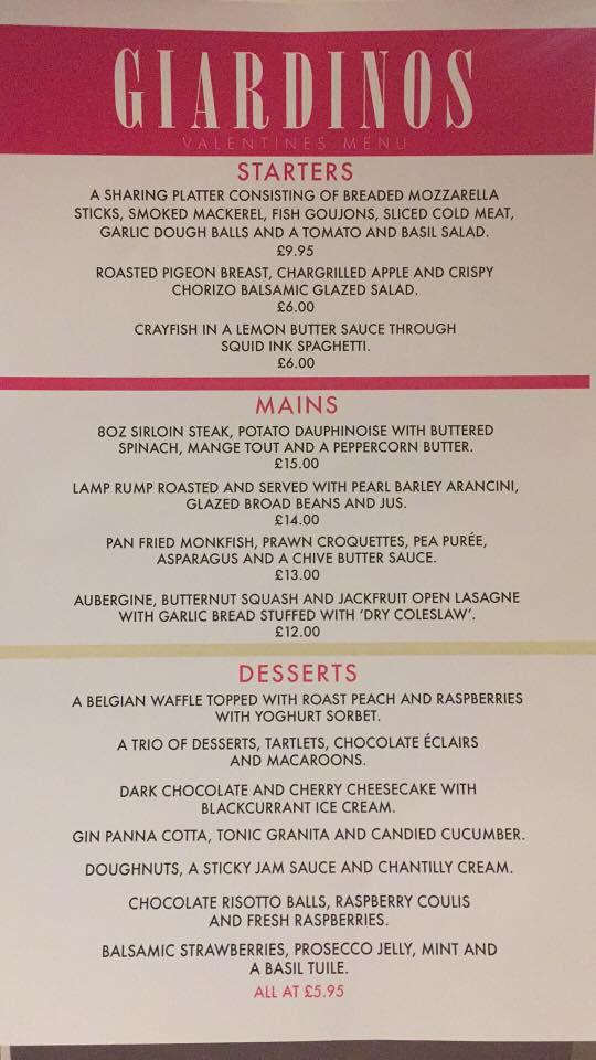 Menu at Giardino Bar and Grill, Lowestoft