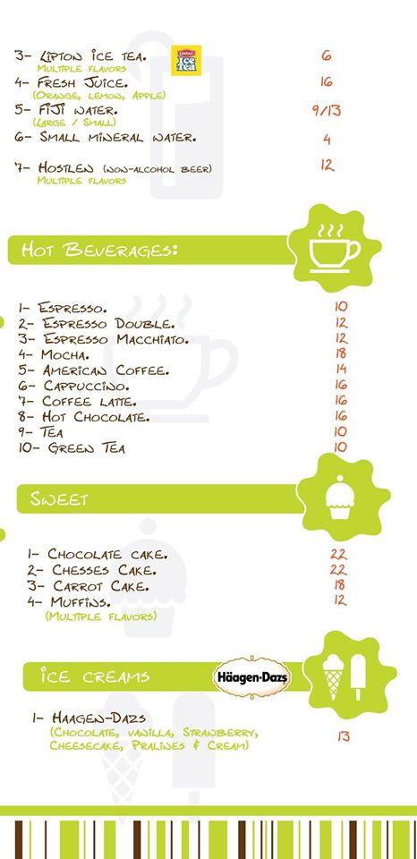 Menu at Iceberg restaurant, Dubai, The Dubai Mall