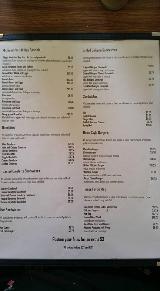 Menu at Mr Breakfast Restaurant, Regina