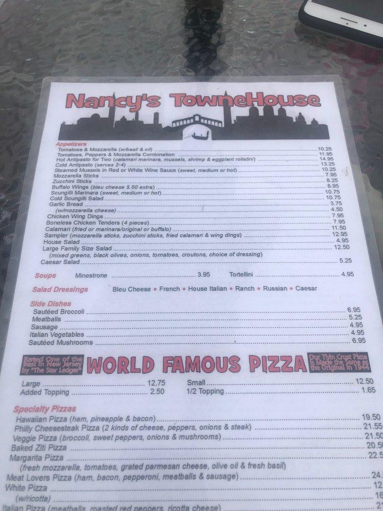 Carta de pizzería Nancy's Towne House, Rahway