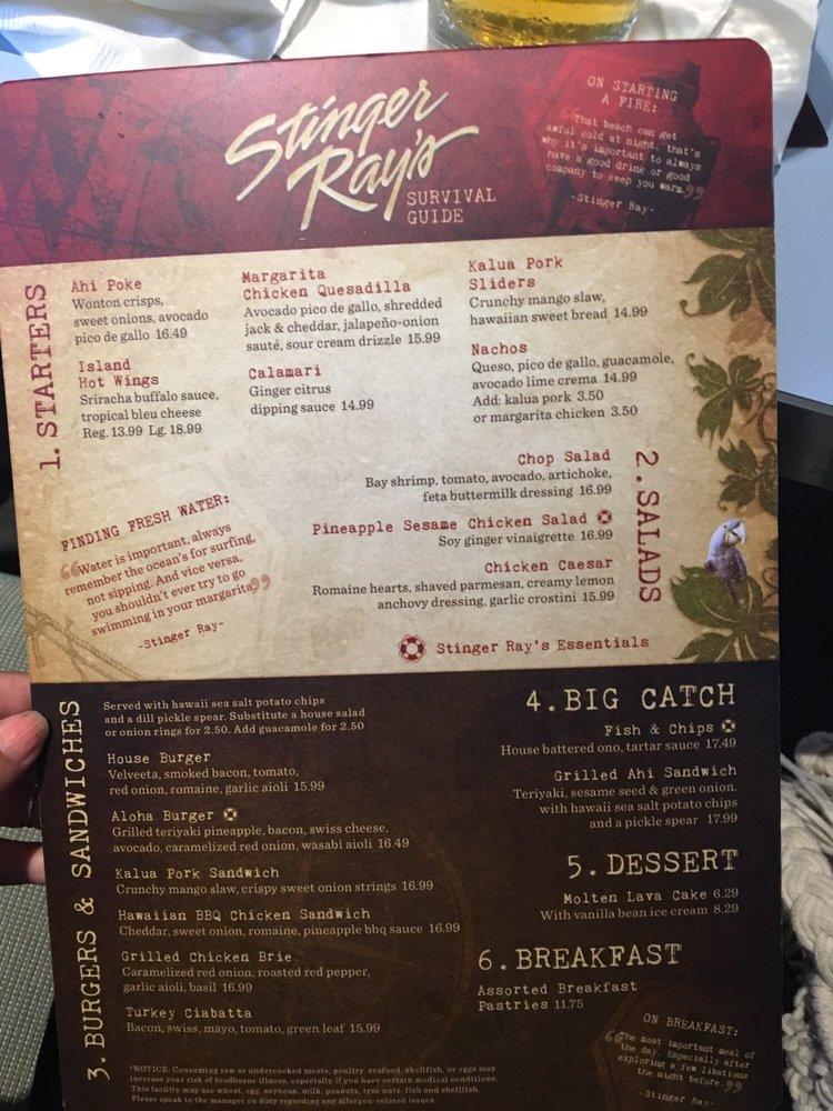 Menu at Stinger Ray's Tropical Bar & Grill, Kahului