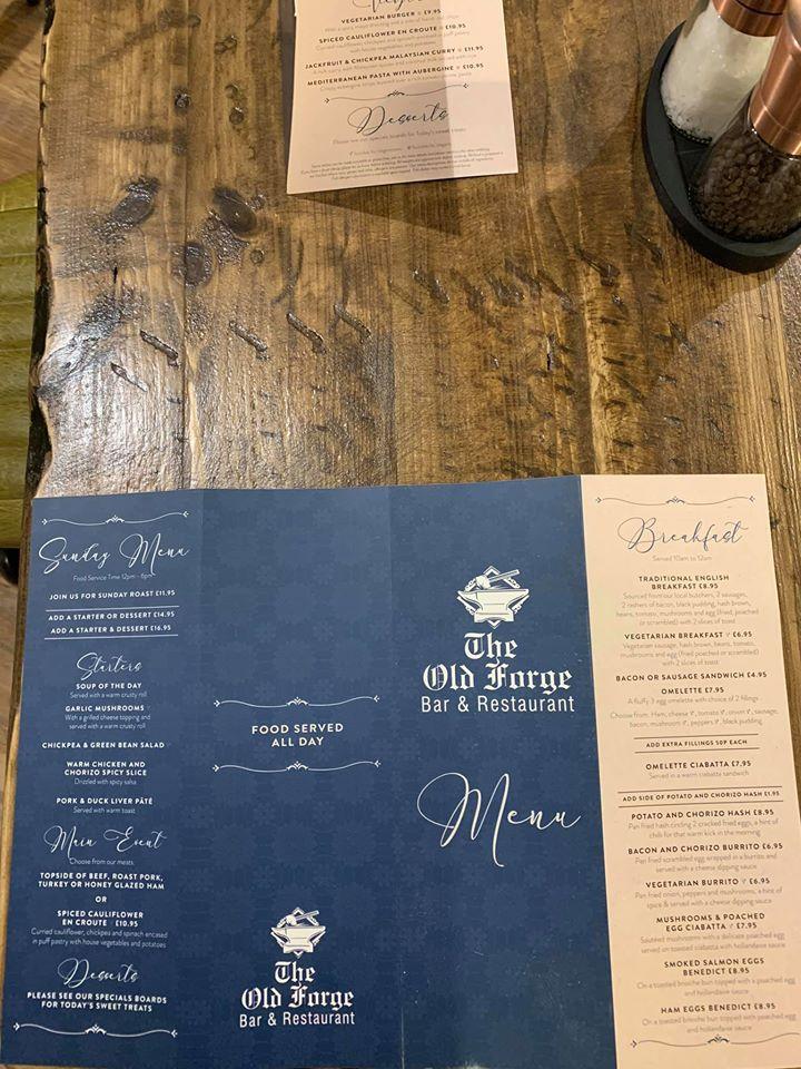 Menu at The Old Forge cafe, Bridlington