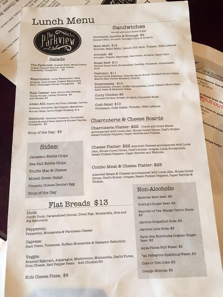 Menu at The Parkview pub & bar, Winter Park
