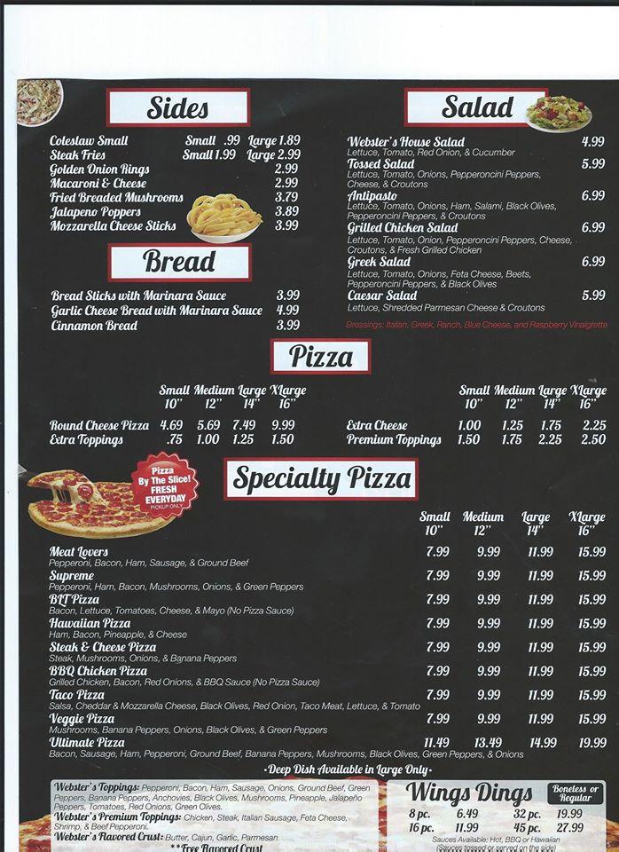 Menu at Webster's Restaurant, USA